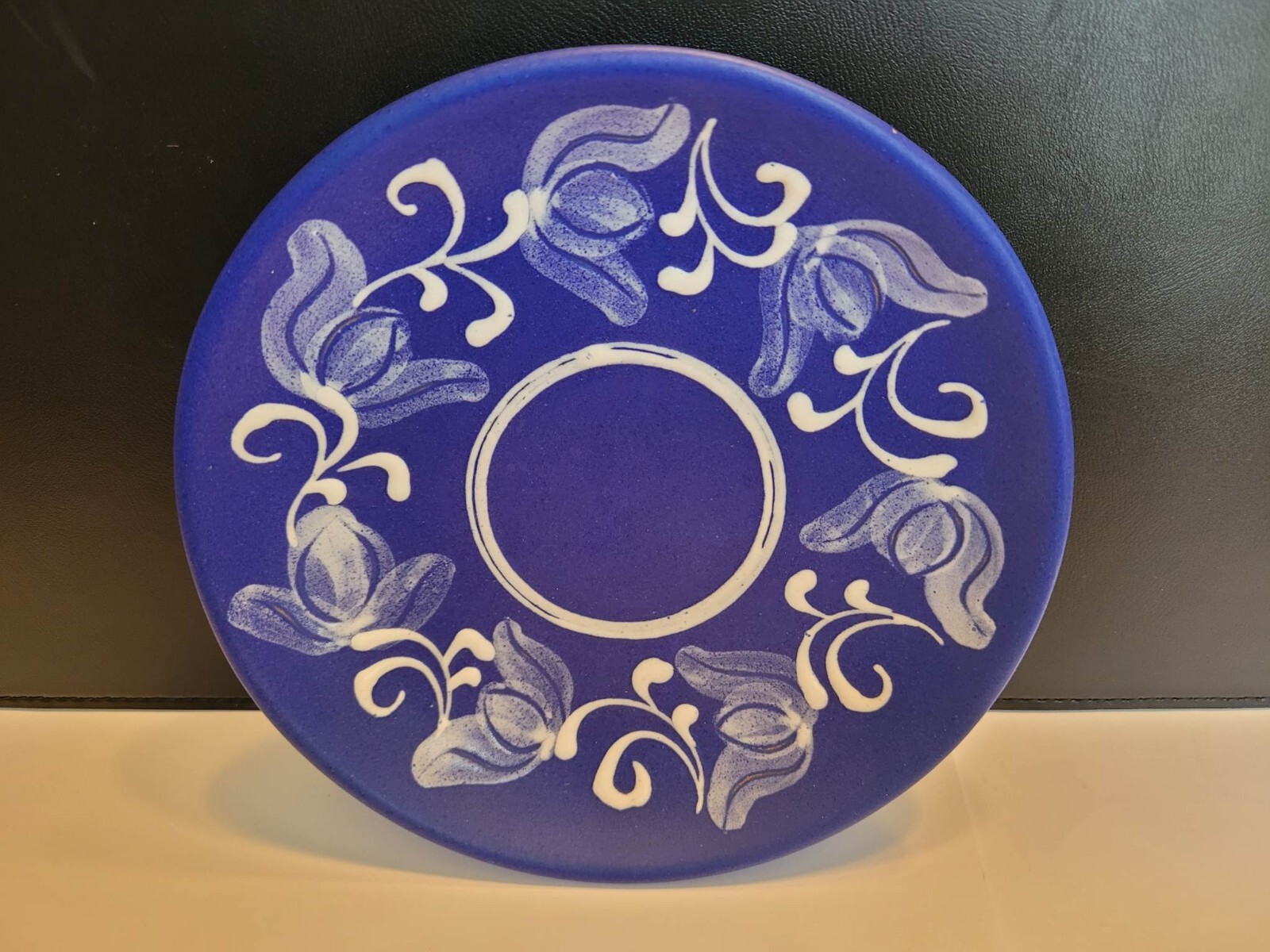 Vtg Signed Handpainted Cobalt Blue Decorative Plate With White Raised ...