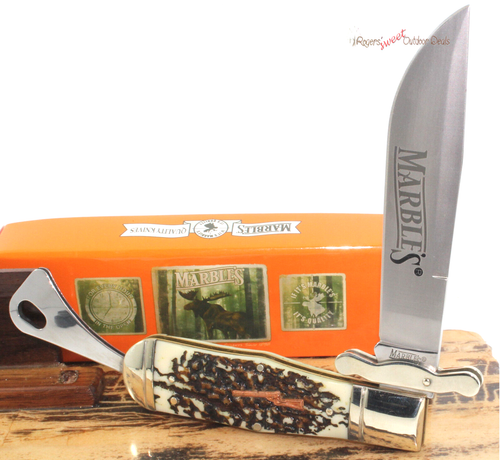 Marbles Outdoor Knives Safety Folder Stag Bone Bowie Folding Pocket ...