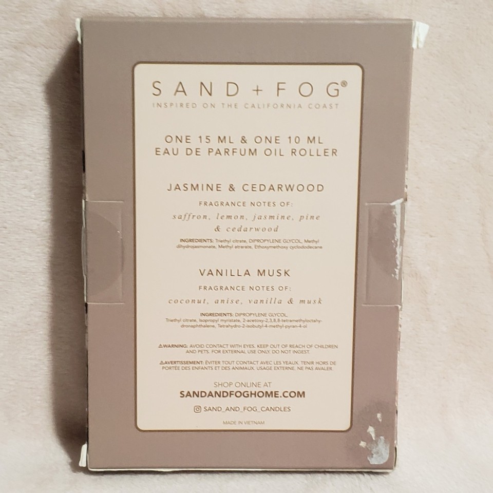 Sand + Fog Jasmine & Cedarwood 15 ml AND Vanilla Musk 10 ml Eau De ...