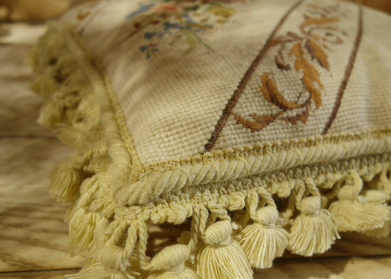 14" Handmade Gorgeous Needlepoint Pillow Pink Rose Tiny Petit Point ...