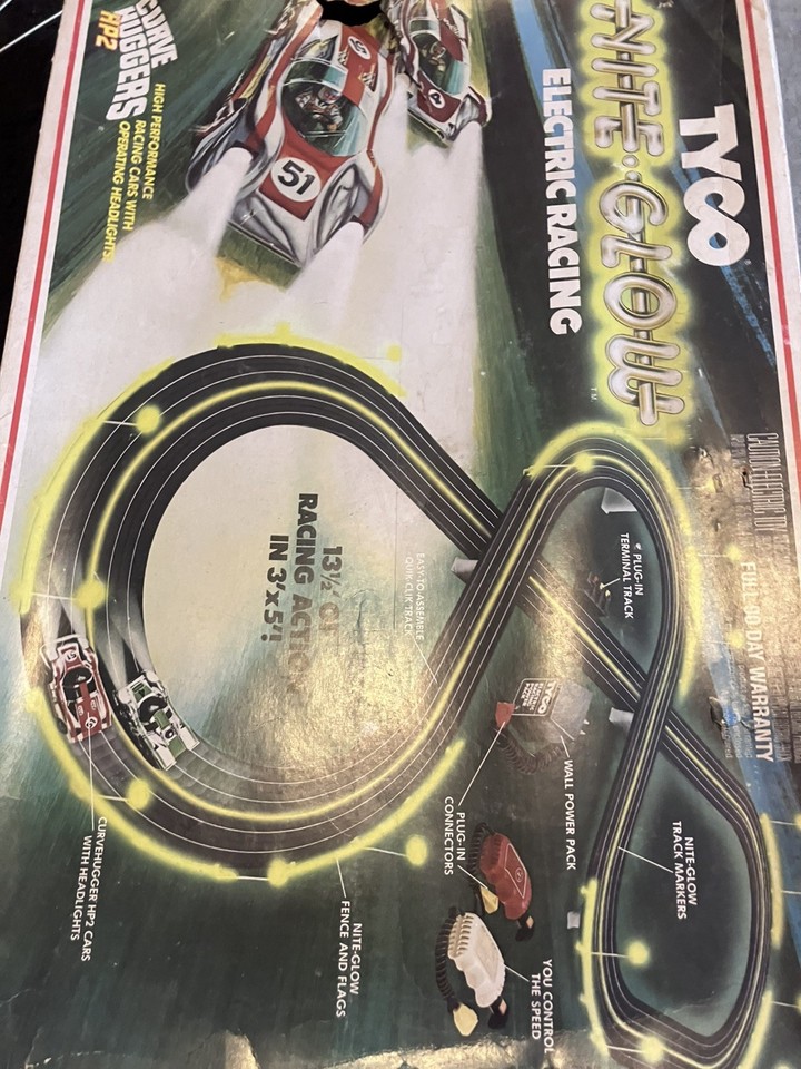 Tyco Nite Glow Double Loop Racing Track Curve Huggers 1979 Box & Parts ...