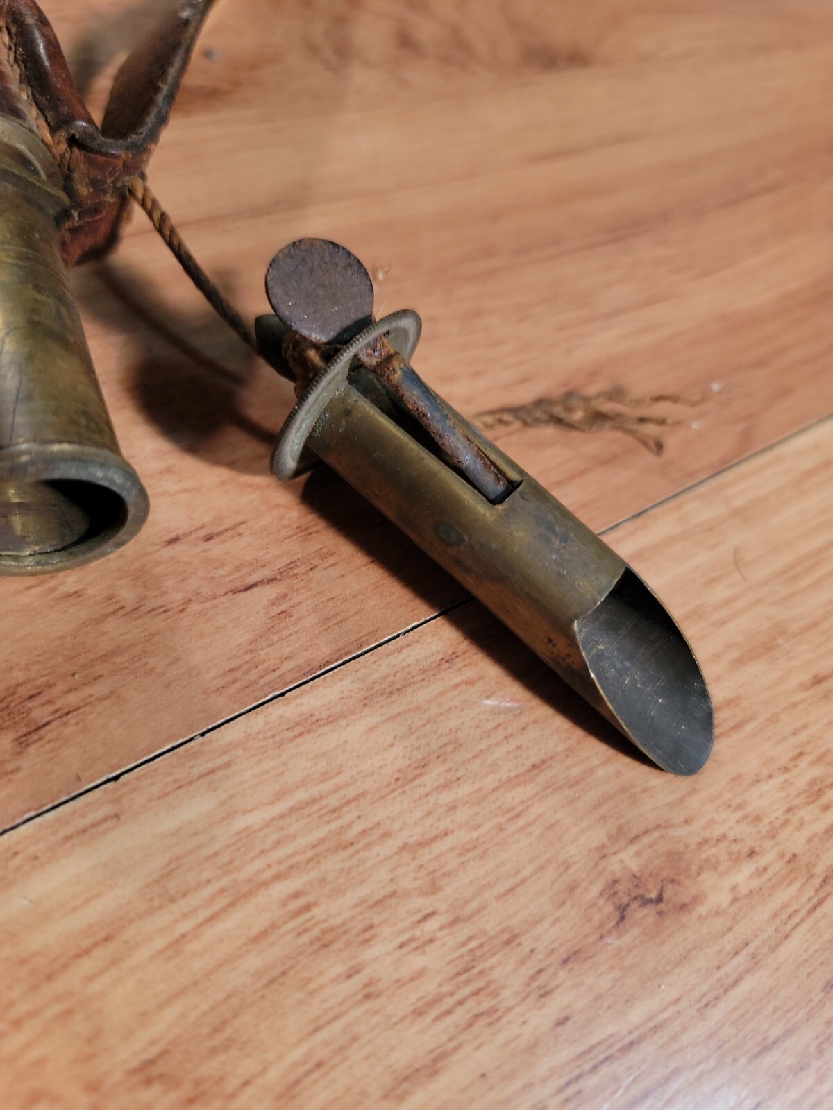 Antique Leather Brass Capped Powder Flask Belt | eBay