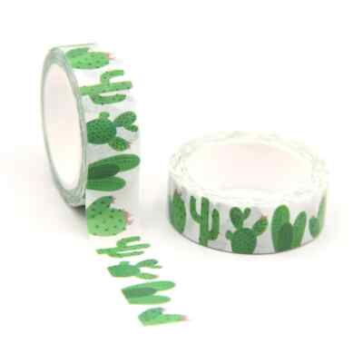 GREEN CACTUS Washi Tape 15mmx10M Adhesive Craft Garden Flowers Plants ...