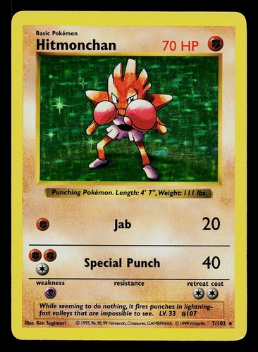 Pokemon Card - Hitmonchan Base Set (Shadowless) 7/102 Holo Rare | eBay