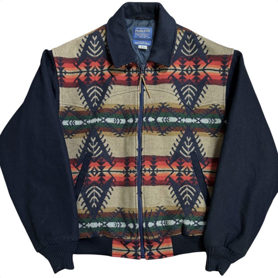 PENDLETON Native Blouson Jacket Rare Wool Navy Beige … - Gem