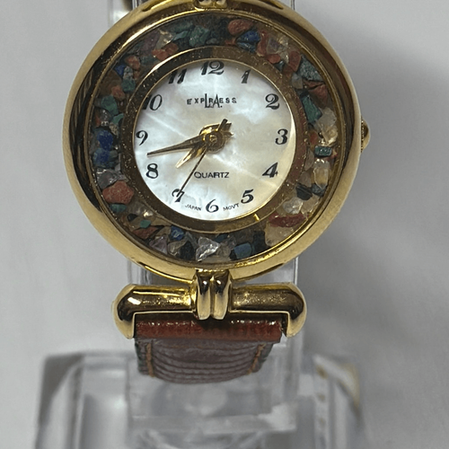 LA Express LAX371W Ladies Watch W/ Faceted Crystal Analog Brown Leather ...