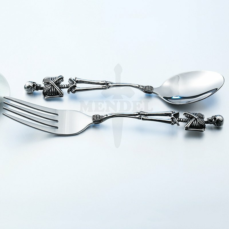 Stainless Steel Halloween Kitchen Gothic Skull Fork Spoon Silverware ...