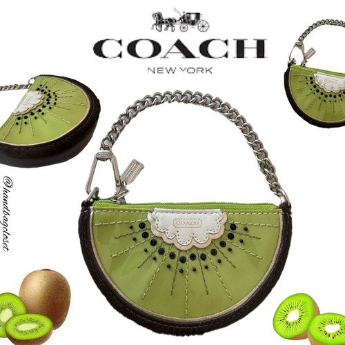 Coach Vintage Fruit Coin Purse Wristlet Bag RARE Zippered Keychain Kiwi ...