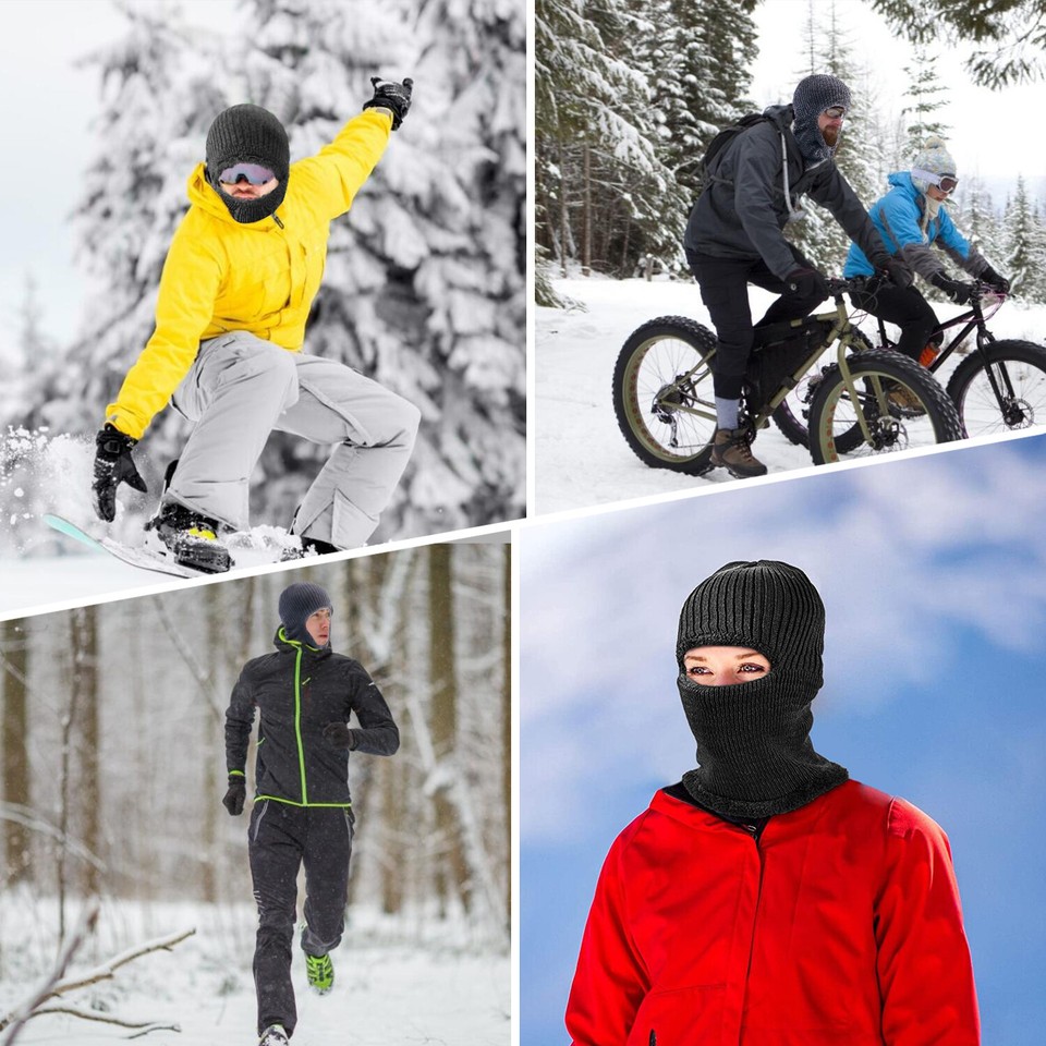 Balaclava Full Face Mask Neck Gaiter Winter Wool Lined Beanie Hats Ski ...