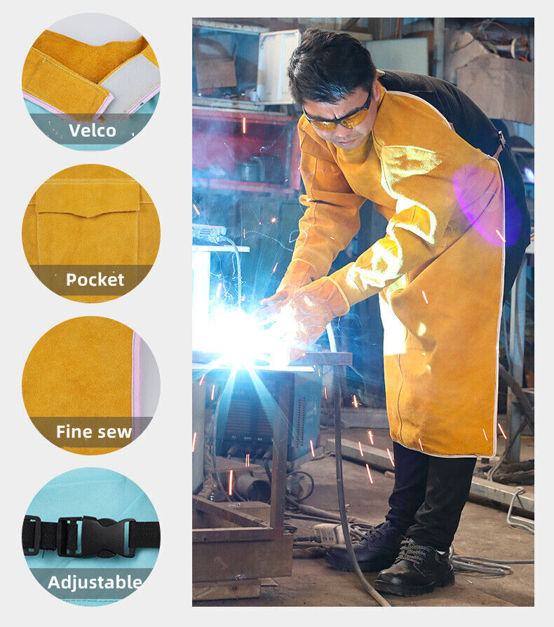 Leather Welding Apron W/Sleeve Weld Protective Jacket Heat Flame ...