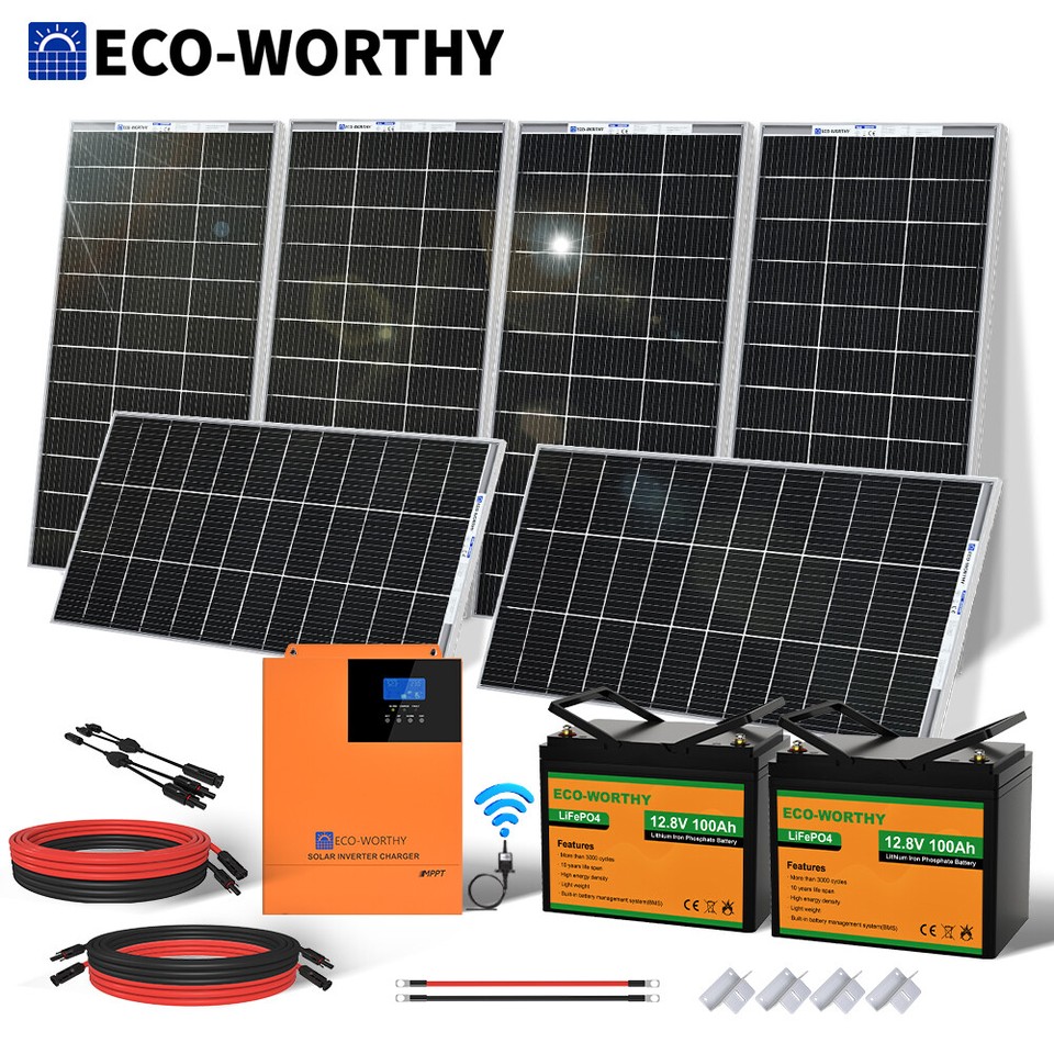1200W Watt Bifacial Solar Panel Kit MPPT System & Lithium Battery Home ...