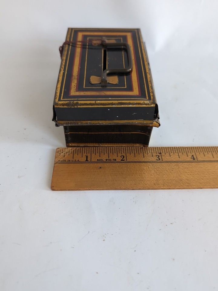 Vintage Tin Black Metal Lock Box Made England w/Key Miniature Antique ...