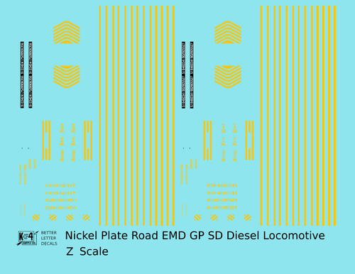 K4 Z Scale Decals Nickel Plate Road EMD Diesel Locomotive Yellow | eBay