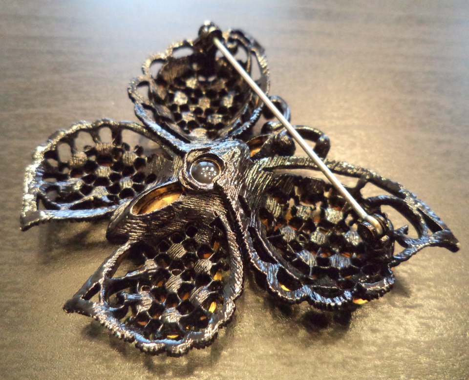 *RARE* VINTAGE ESTATE UNSIGNED WEISS RHINESTONE BUTTERFLY 2 1/4" BROOCH ...