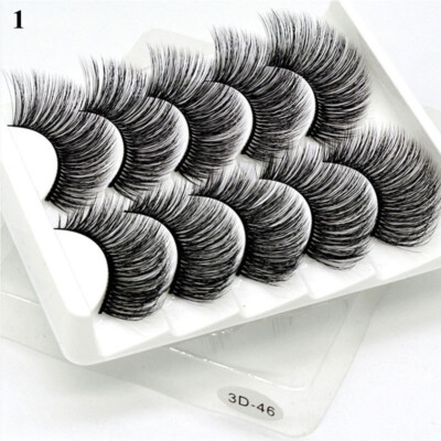 5Pair 3D Mink False Eyelashes Wispy Cross Long Thick Soft Fake Eye ...