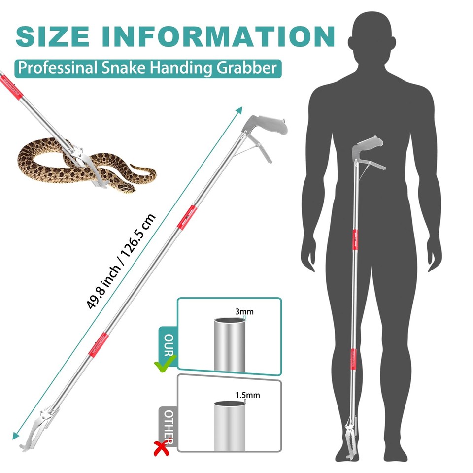 50" Collapsible Stainless Steel Snake Grabber Tool: Multi-Functional ...