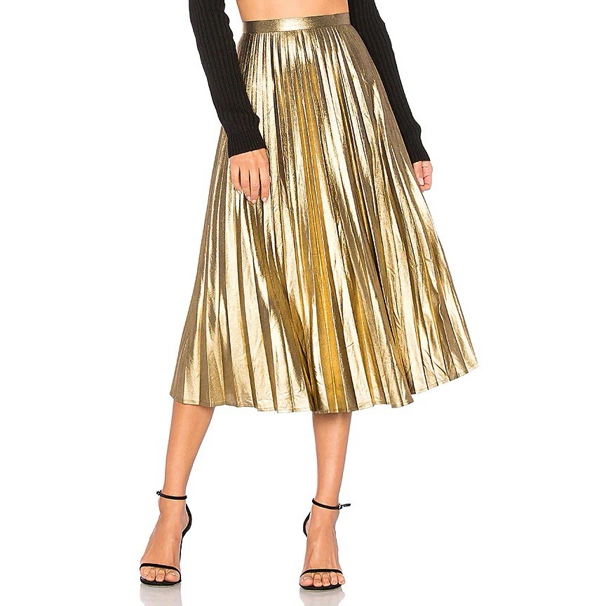 Bardot Wild Hearts Pleated Midi Skirt Metallic Gold Holiday Party US 8/Medium | eBay