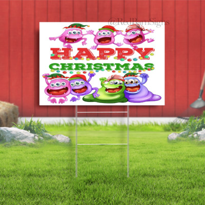 Christmas theme with aliens at party Lawn Yard Sign Single-Sided with ...