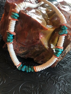 Native American Turquoise Spiny Oyster Clamshell Necklace 19" Artisan ...