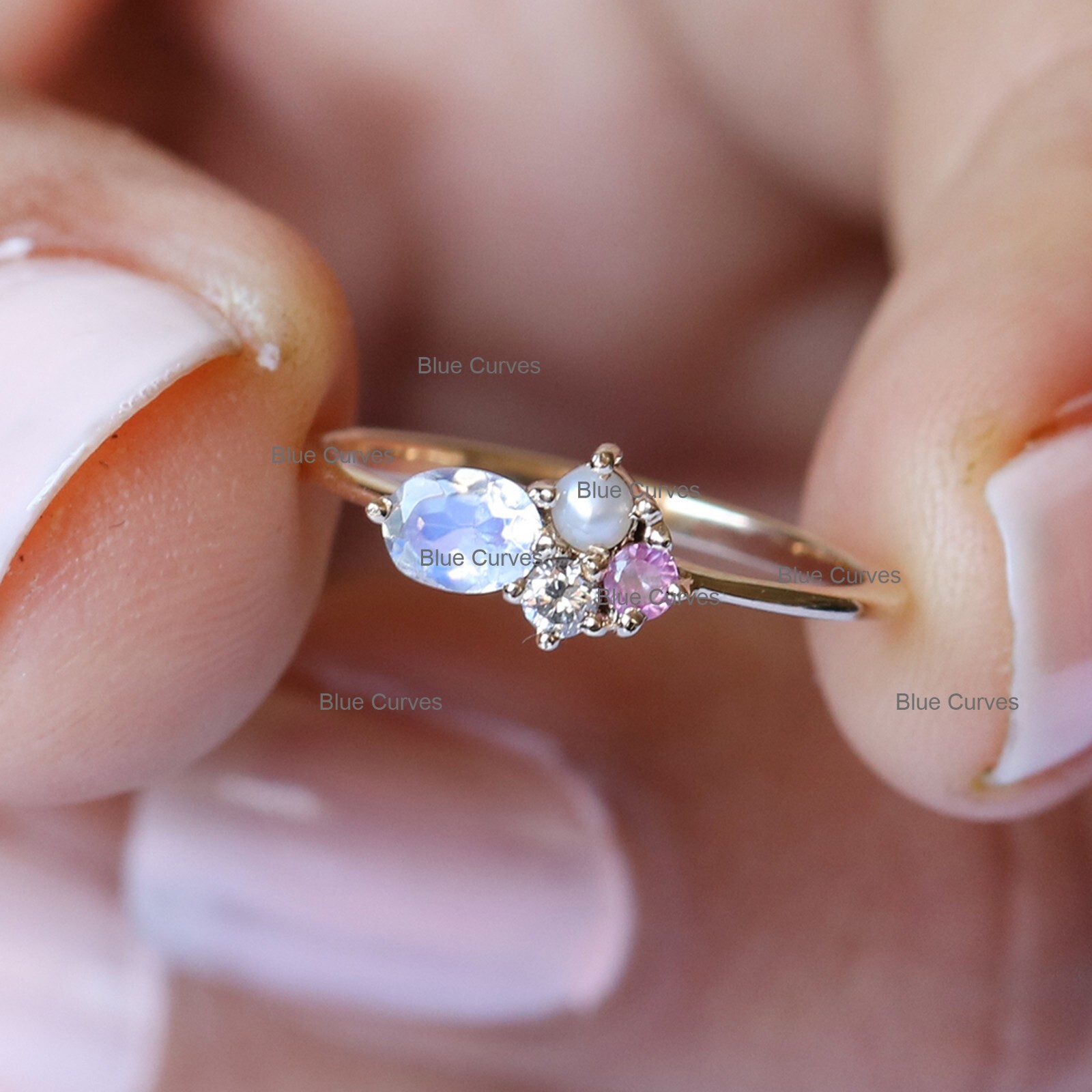 Moonstone And Pearl Engagement Rings