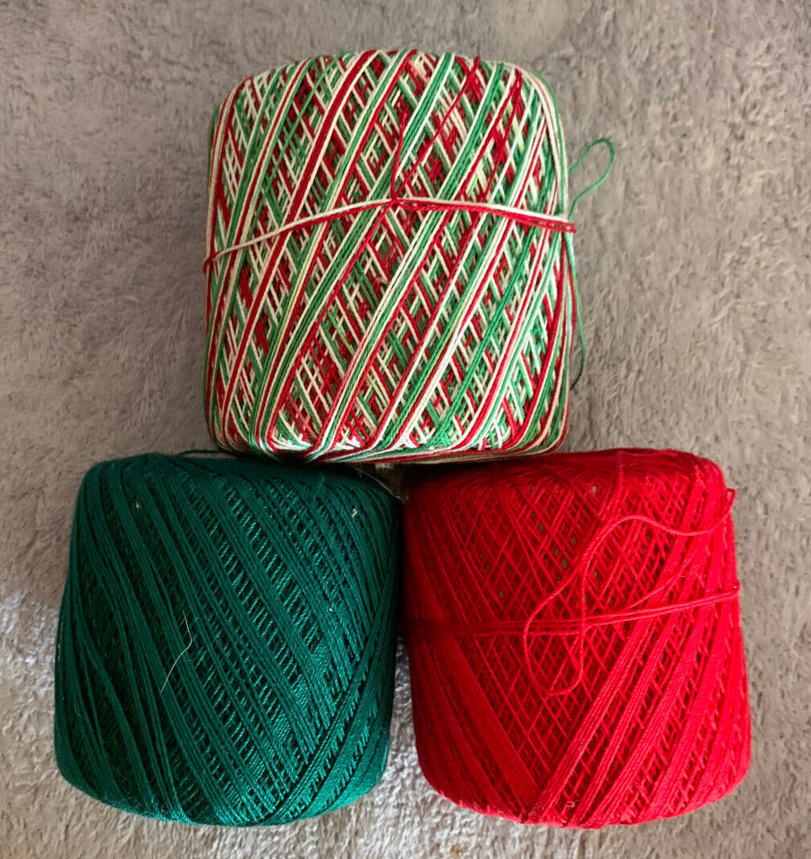 Red, Green,White, 3 Rolls Of Christmas Crochet Thread Knit-Cro-Sheen ...