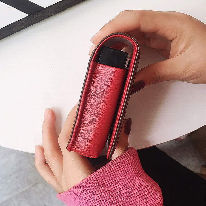 Genuine Leather Portable Lipstick Cosmetic Bag With Mirror Mini Makeup ...