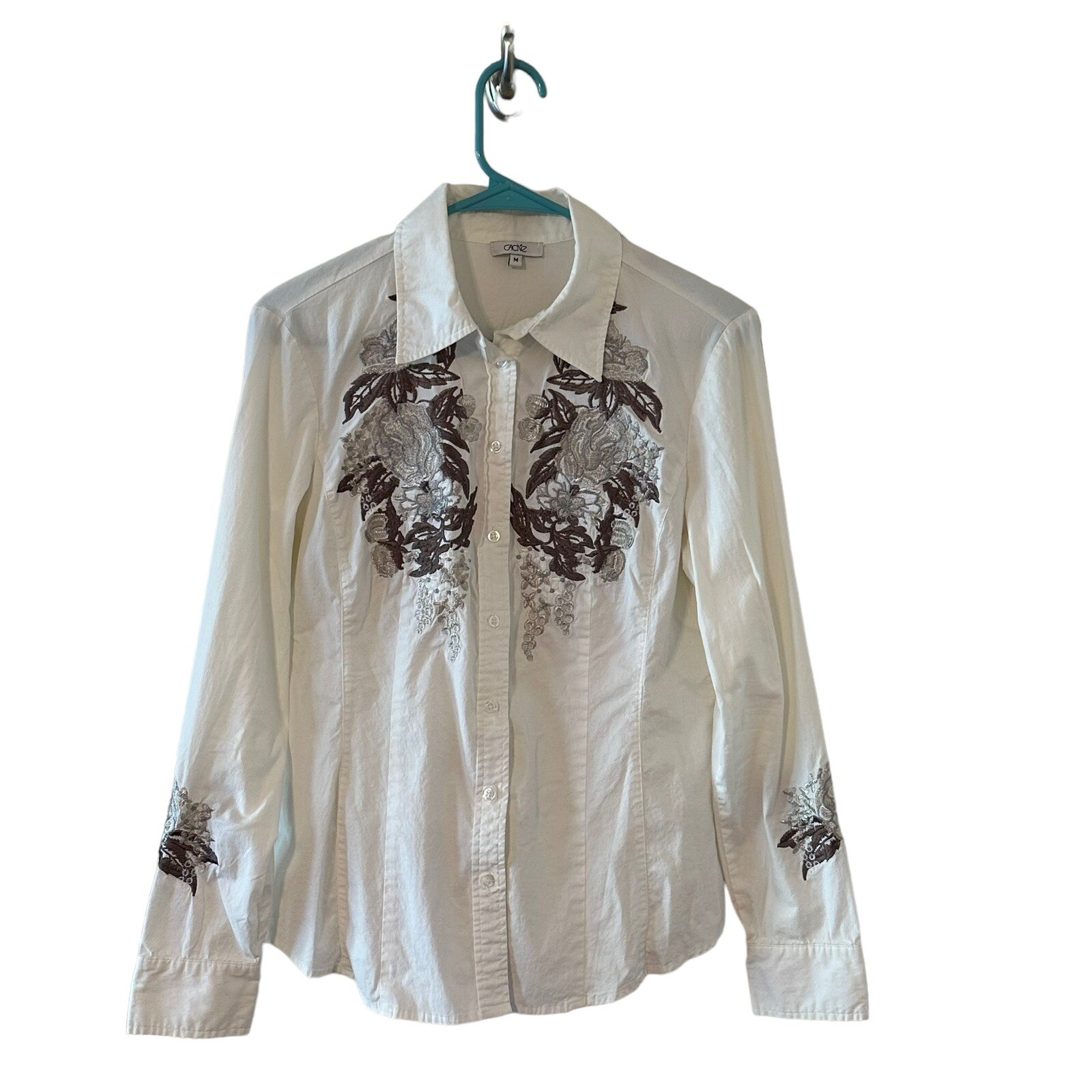 Cache White Floral Embroidered Western Button Long Sl… - Gem