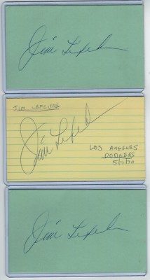 (3) JIM LEFEBVRE INDEX CARD SIGNED 1965-72 DODGERS '92-93 CUBS MANAGER ...