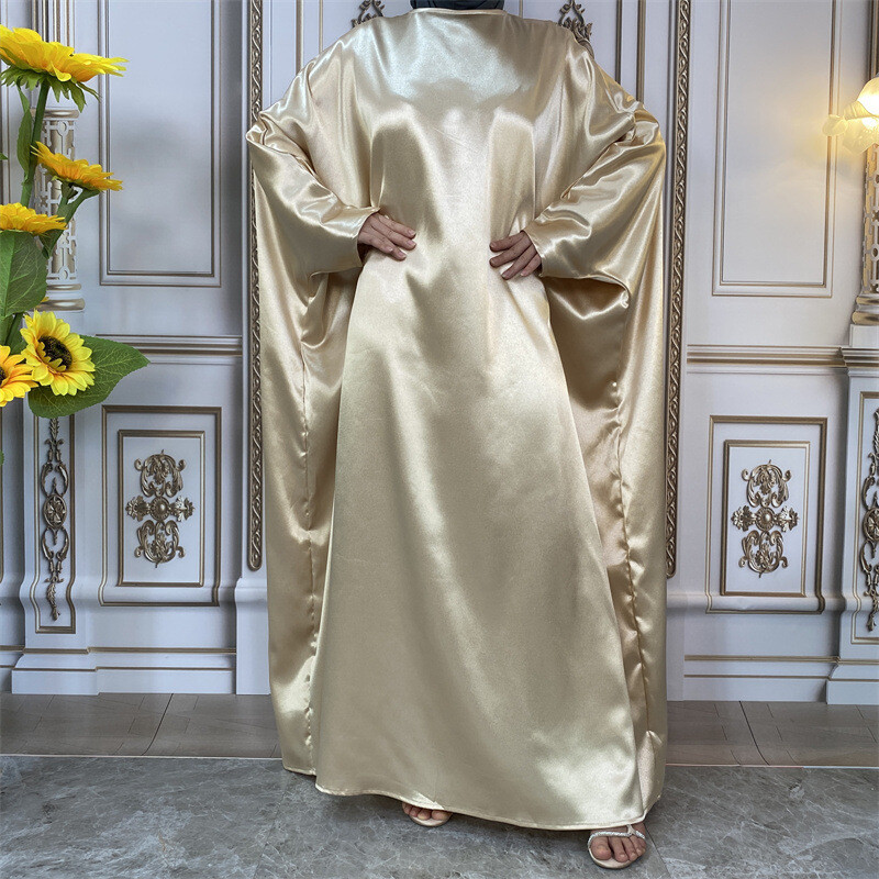 Muslim Satin Maxi Abaya Kaftan Ramadan Women Dress Arab Dubai Robe ...