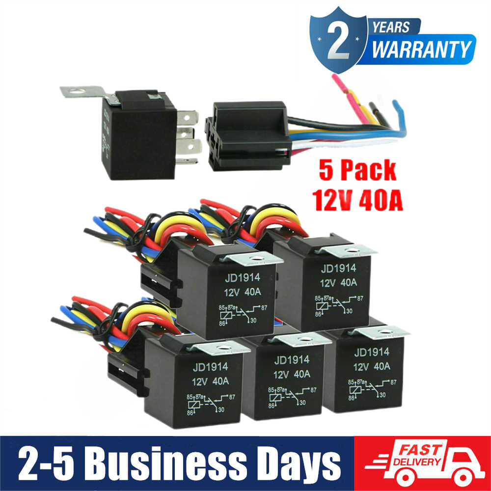 5Pcs Relays Switch 5Pin Harness Socket 12VDC 40A Waterproof Automotive ...