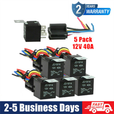5Pcs Relays Switch 5Pin Harness Socket 12VDC 40A Waterproof Automotive ...