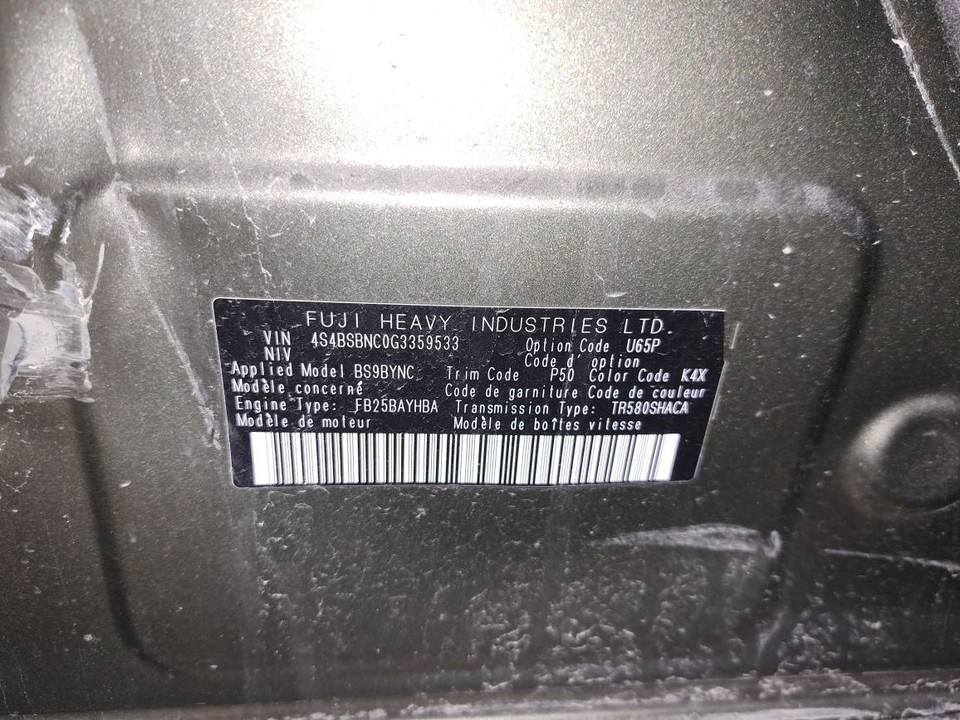 2016 Legacy Outback Lh Driver Side Rear Door Interior Trim Panel Black ...