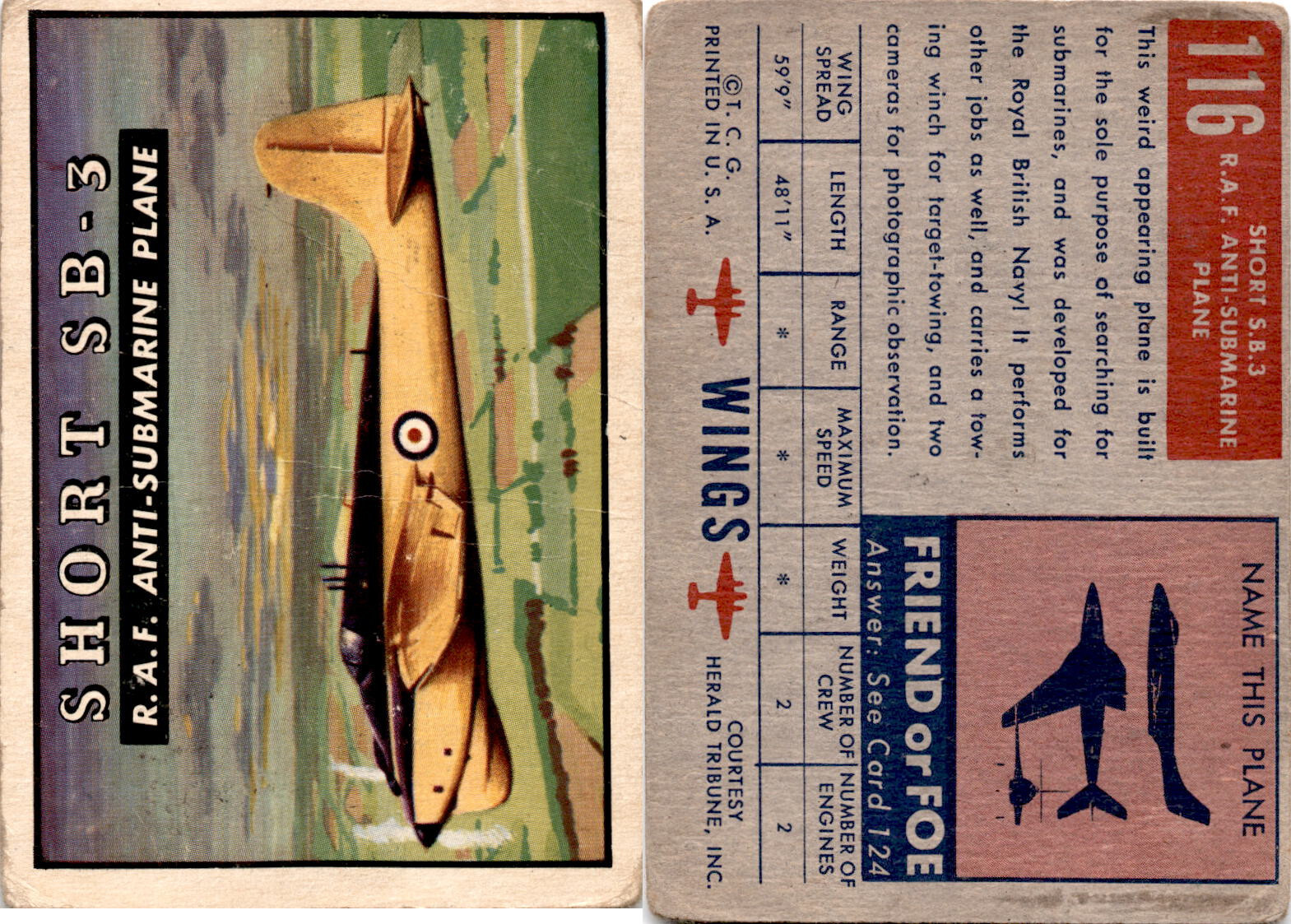 1952 Topps, Wings, #116 Short SB3 RAF Anti-Submarine Airplane | eBay