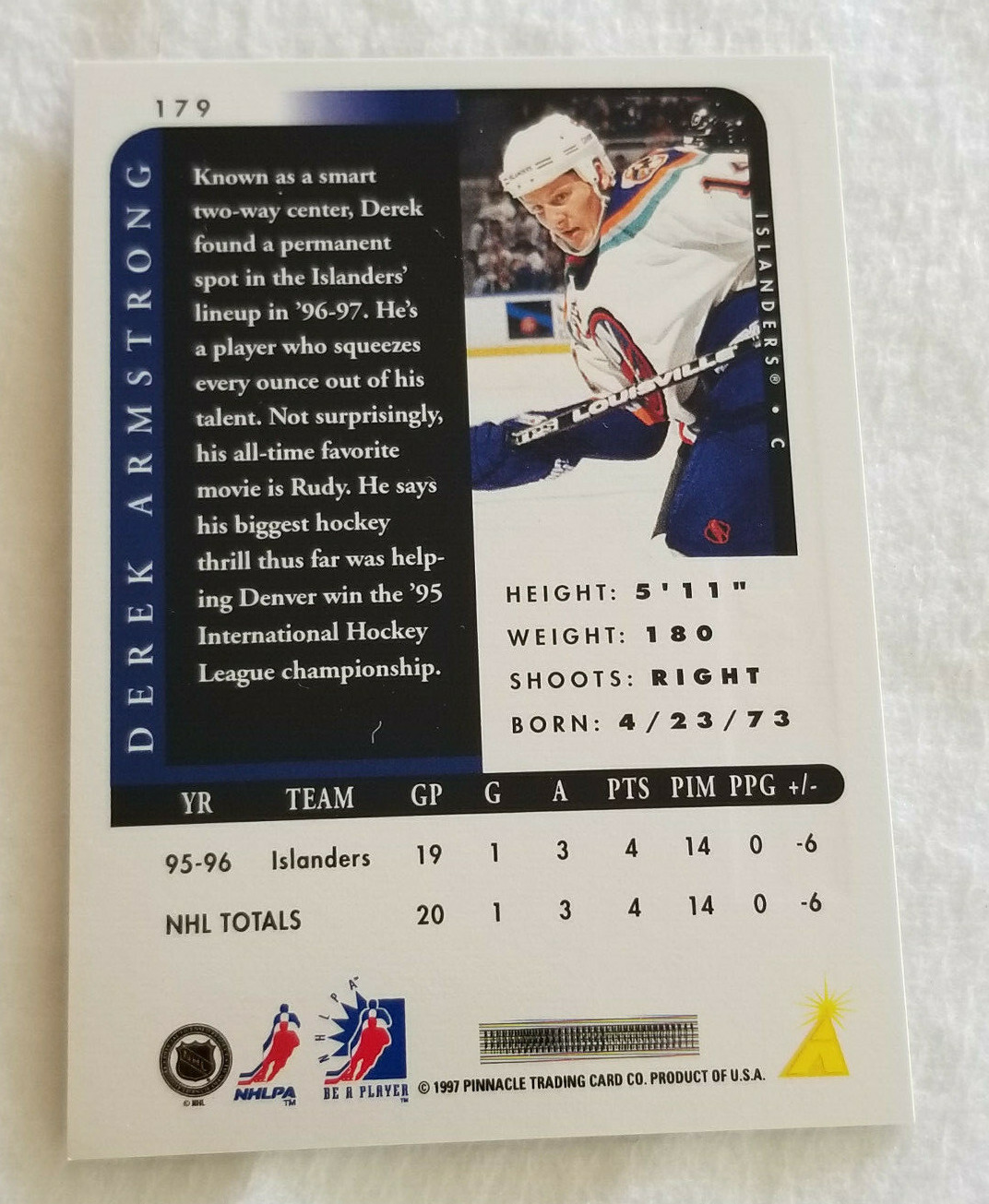 1996-97 Pinnacle Be A Player - Derek Armstrong #179 Autographs (AU) for ...