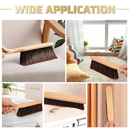 2 Pieces Woooden Dust Brush Hand Broom Bench Brush with Long Wood ...