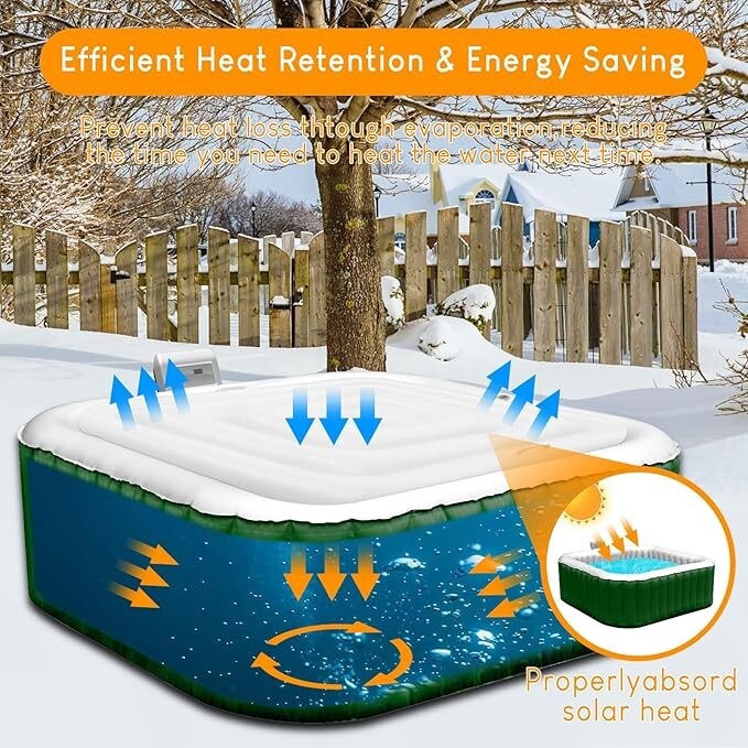 Inflatable Hot Tub Cover – Insulated Lid for Outdoor Square Spa, Easy ...