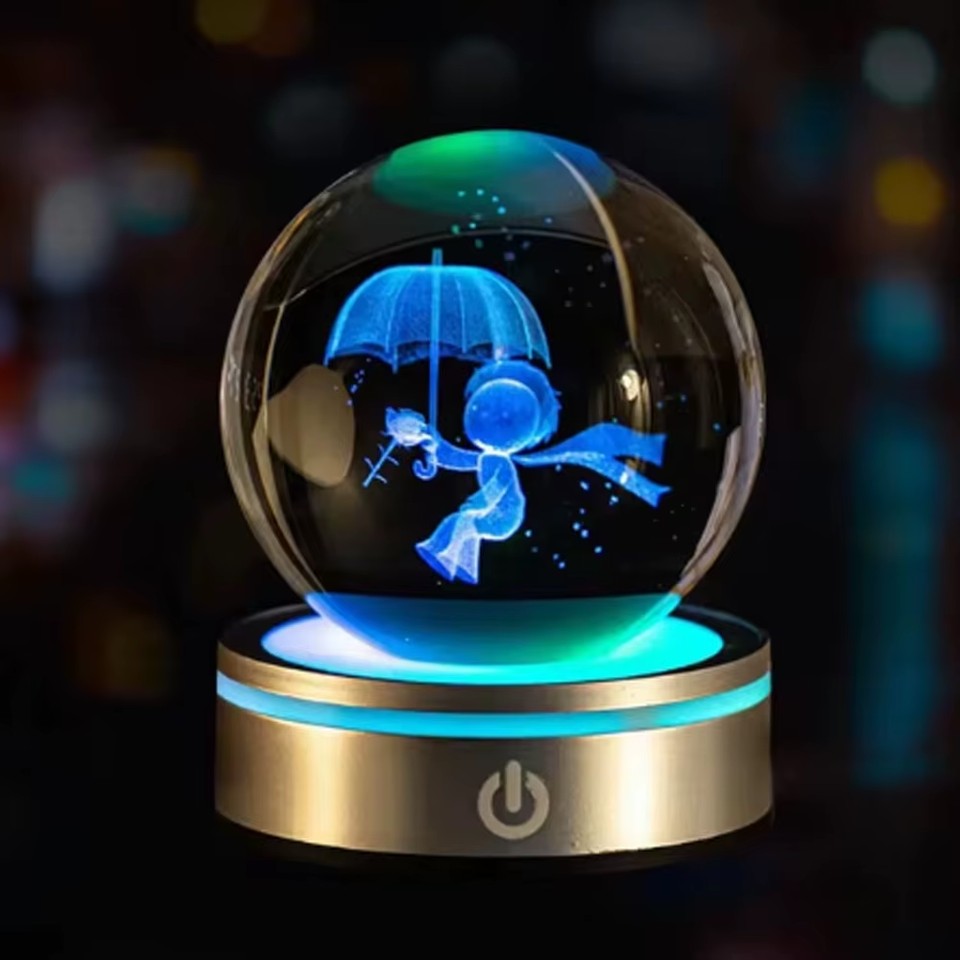 USB Night Light LED Crystal Ball Table Lamp 3D Moon Planet Galaxy Decor ...