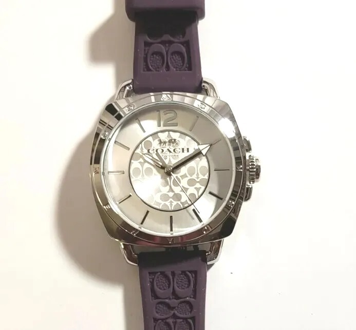 Coach Women BOYFRIEND Purple Logo-embossed Rubber Strap Watch 34mm ...