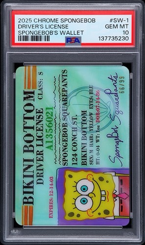 2025 Topps Chrome SpongeBob Squarepants Wallet Driver License /99 PSA ...