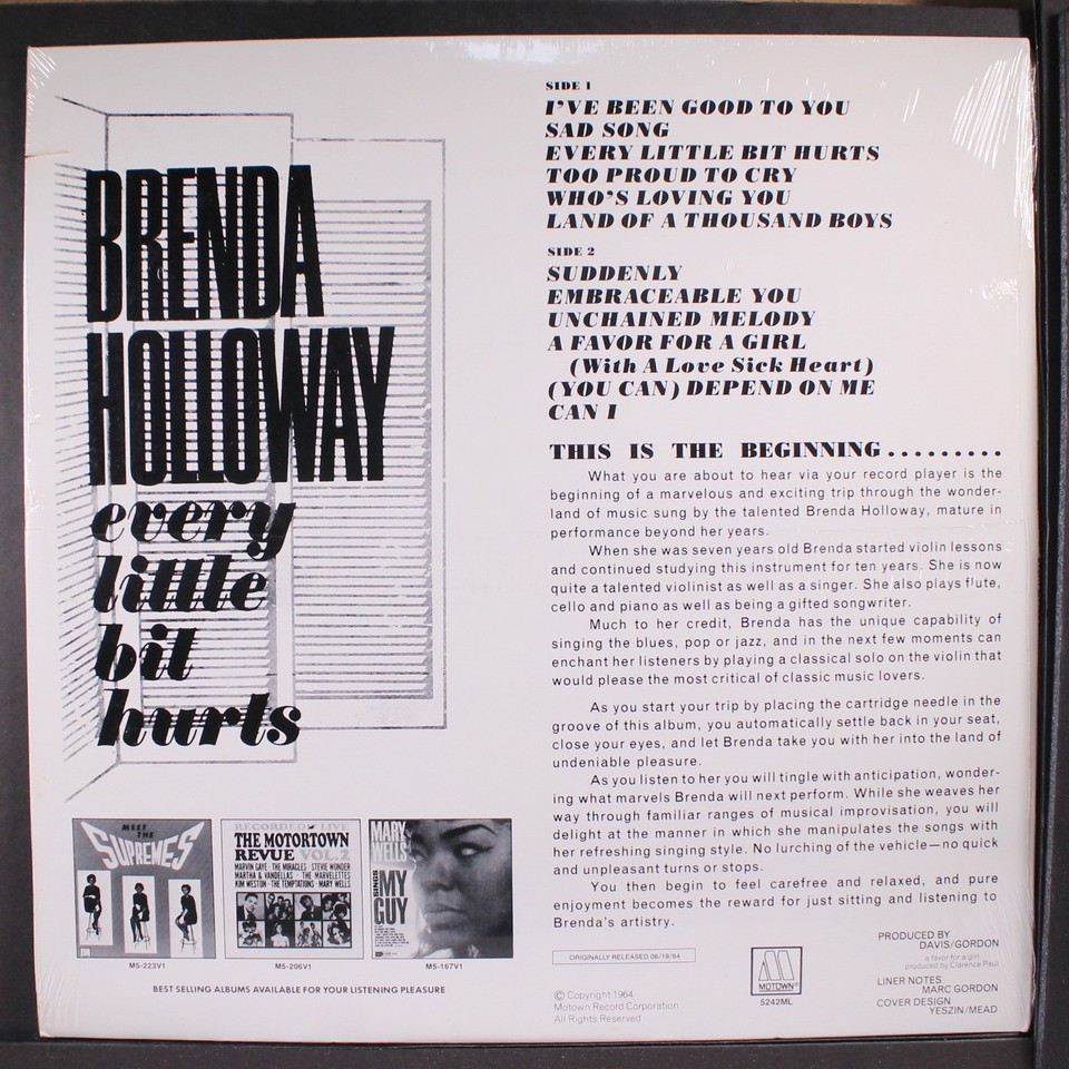 BRENDA HOLLOWAY: every little bit hurts MOTOWN 12" LP 33 RPM Sealed | eBay