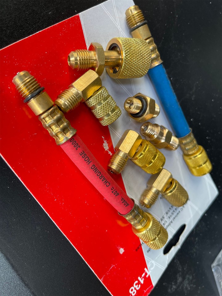 9pc R134a R12 AC REFRIGERATION SERVICE CONNECTOR ACME ADAPTER HOSES SET ...