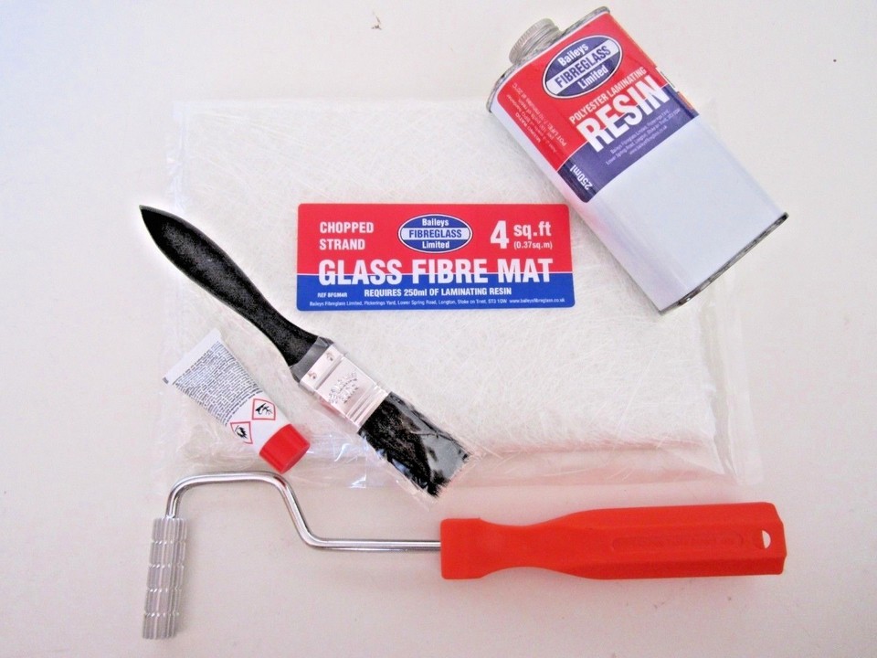 Fibreglass Repair Kit GRP FAST Resin Matting Glass Fibre Plus Bubble ...