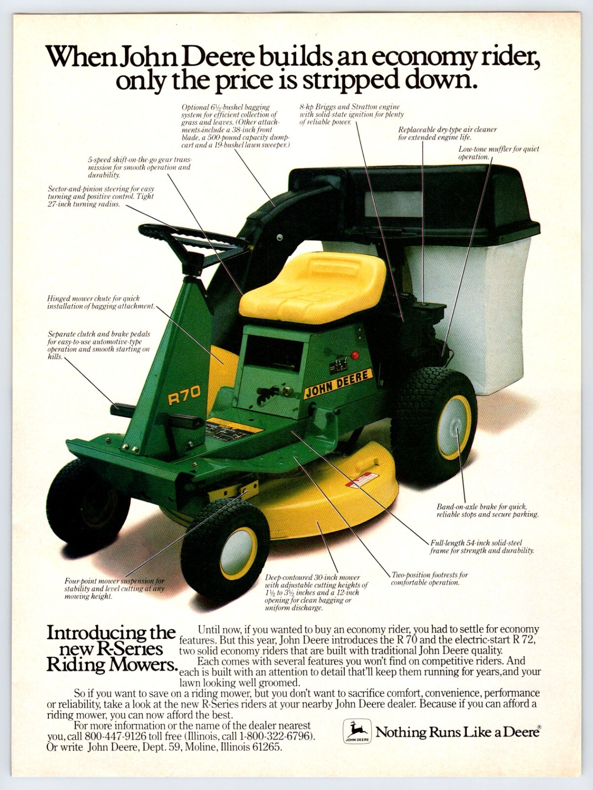 1984 JOHN DEERE R-SERIES RIDING MOWERS Vintage 8"X11" Magazine Ad 1980 ...