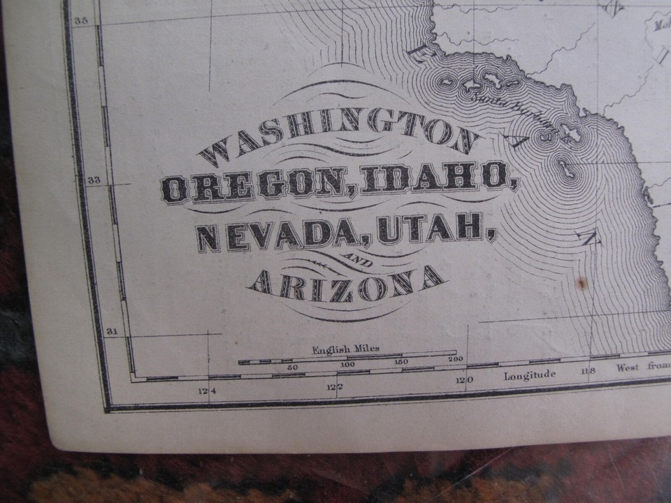 1874 McNally Hand Color Map Washington Oregon Idaho Nevada Utah Arizona ...