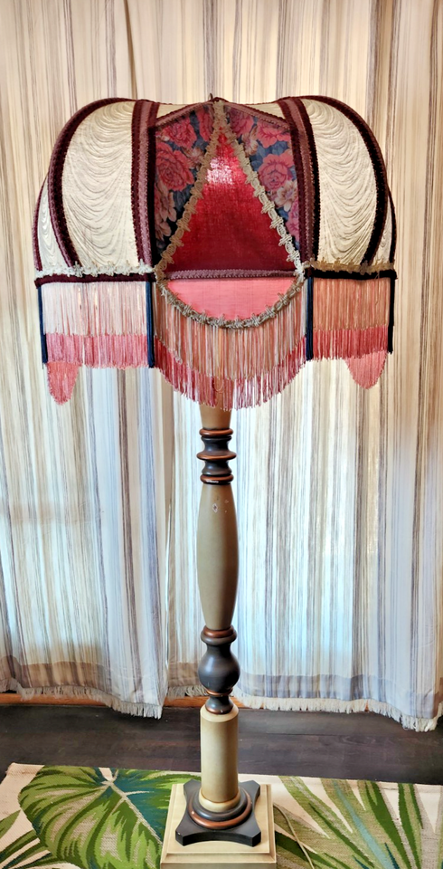 UNIQUE HUGE 26" Parlor Lamp Shade Victorian Deco Rose Fabric Fringe EUC ...