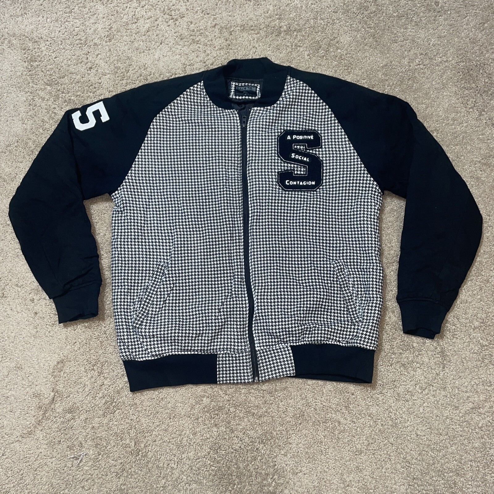 Staple Pigeon Cotton Varsity Jacket Mens Zip Up Black… - Gem