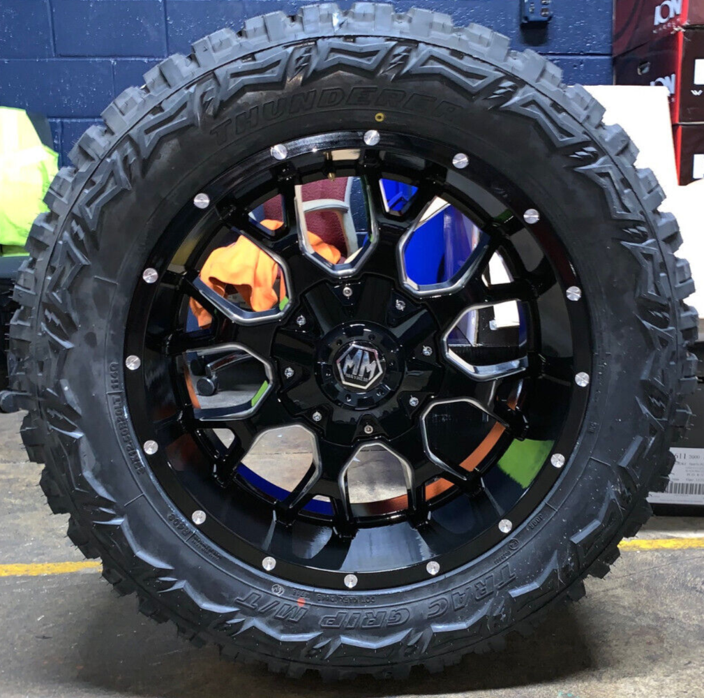 4) 20x10 Mayhem Warrior Black Wheels Rims 35" MT Tires 5x5 Jeep ...