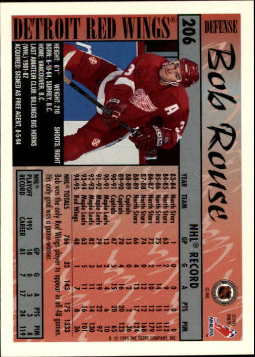 1995-96 Topps Red Wings Hockey Card #206 Bob Rouse | eBay
