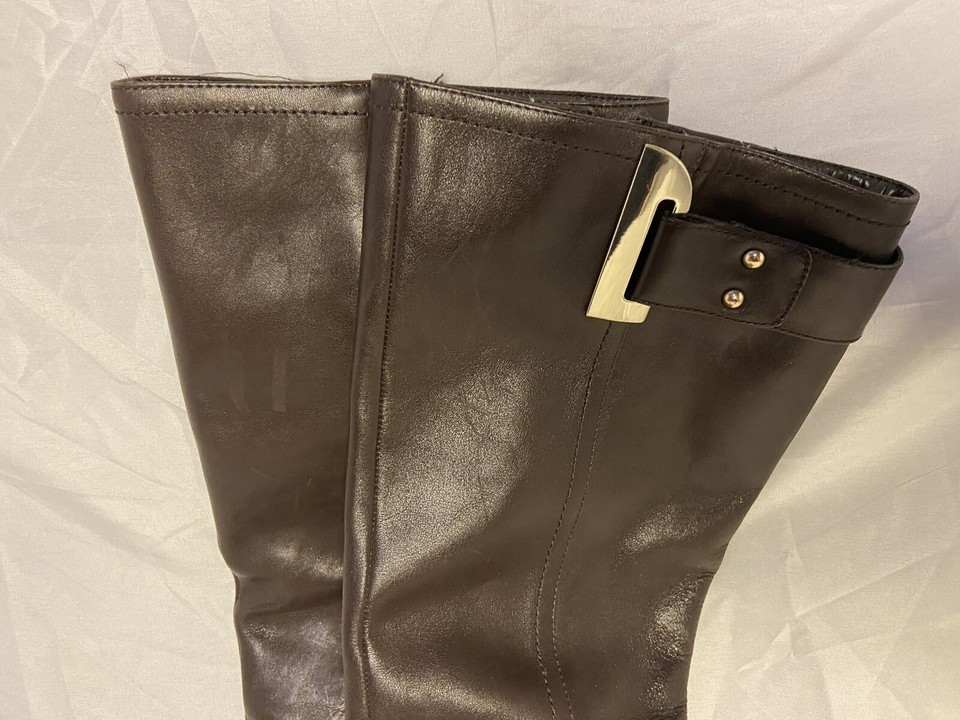 Used Women's Nine West Brown Leather Boots, Buckle Top Size 7M Tall | eBay