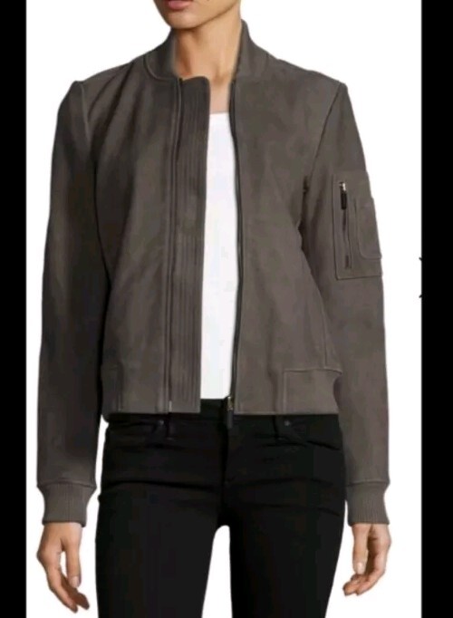 Bagatelle Gray Suede Bomber Jacket Genuine Leather Sz… - Gem